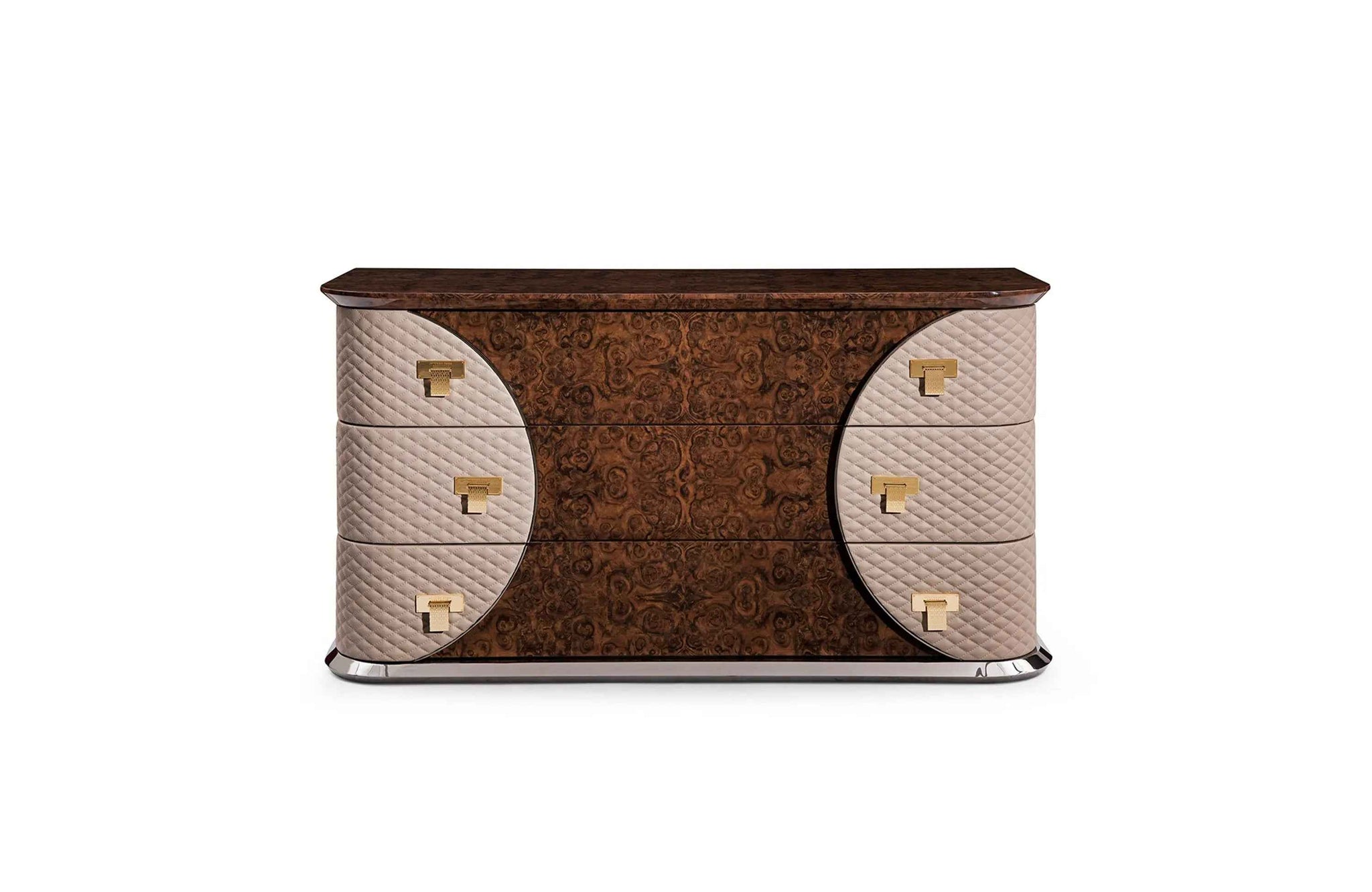 Luxury Leather Chest Drawers - High Gloss 3-Drawer Turri Style Vogue